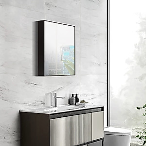 ANTIS'S HOME Medicine Cabinet, Black Bathroom Mirror with Storage, Mirror Cabinet Wall Mounted Aluminum Storage Cabinet, Rectangle Modern Vanity Cabinet, Non-recessed, 16 x 24 inch