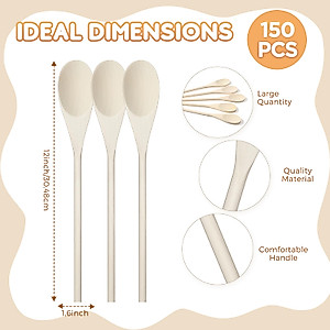 Mifoci 150 Pack 12 Inches Long Wooden Spoons for Cooking Long Handle Wood Spoons Kitchen Honey Spoons Mixing Stirring Tasting Serving Utensils Puppets for Eating Cooking Baking Crafts