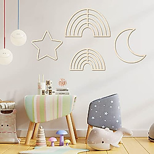 4 Pieces Cloud Wall Decor Boho Nursery Decor Wooden Star Decor Baby Nursery Rattan Moon Wall Decor Wooden Rainbow for Nursery Children Baby Kids Boys Girls Bedroom Decor (Cloud, Rainbow, Moon)