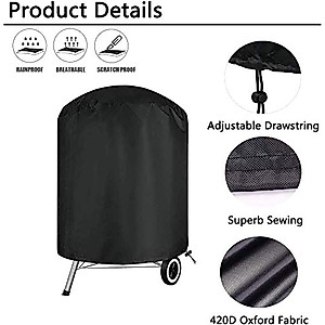 POMER Round BBQ Grill Cover 30inch, Waterproof Oxford Fabric Garden Barbecue Cover with Drawstring Cord
