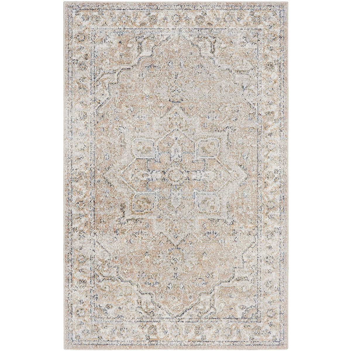 Nourison Astra Machine Washable Traditional Beige 2'2" x 4' Area -Rug, Easy -Cleaning, Non Shedding, Bed Room, Living Room, Dining Room, Kitchen (2x4)