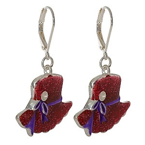 Artisan Owl - Glittering Red Hat Society Dangling Earrings and Brooch Pendant Pin Set