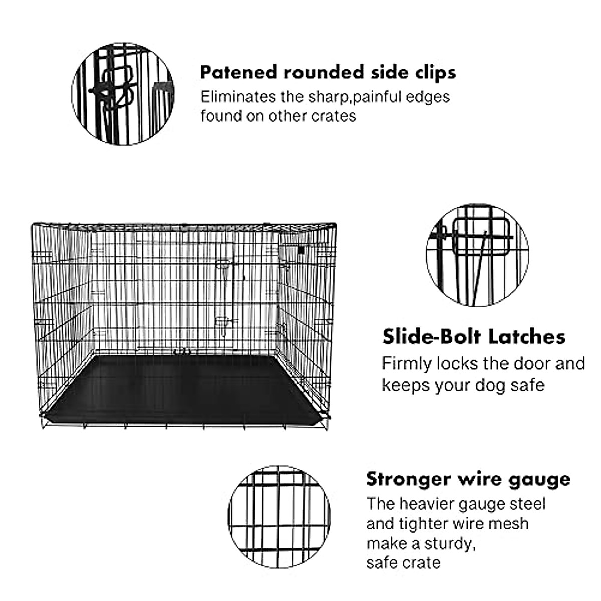 SIGNZWORLD Large Dog Crate, 42-Inch, Black, Foldable, Portable, Secure, Removable Tray, Handle, Suitable for Intermediate Dog Breeds