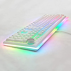 i-rocks K71M RGB Mechanical Gaming Keyboard with Media Control Knob, Gateron Switches (Brown), 107 Keys w/Full NKRO, PBT Keycaps, Multimedia Hotkeys, Detachable USB-C Cable and Onboard Storage, White