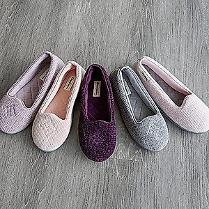 Dearfoams Women's Rebecca Lightweight Cozy Memory Foam Closed Back Slipper with Wide Widths, Dusty Pink Chenille, 9-10