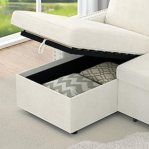 FANYE 85" W L-Shaped Reversible Sleeper Sectional Sofa Chenille Button Tufted Upholstered Corner Convertible Sofabed W/Pull Out Couch Bed and Storage Chaise, Nailhead Decor for Living Room