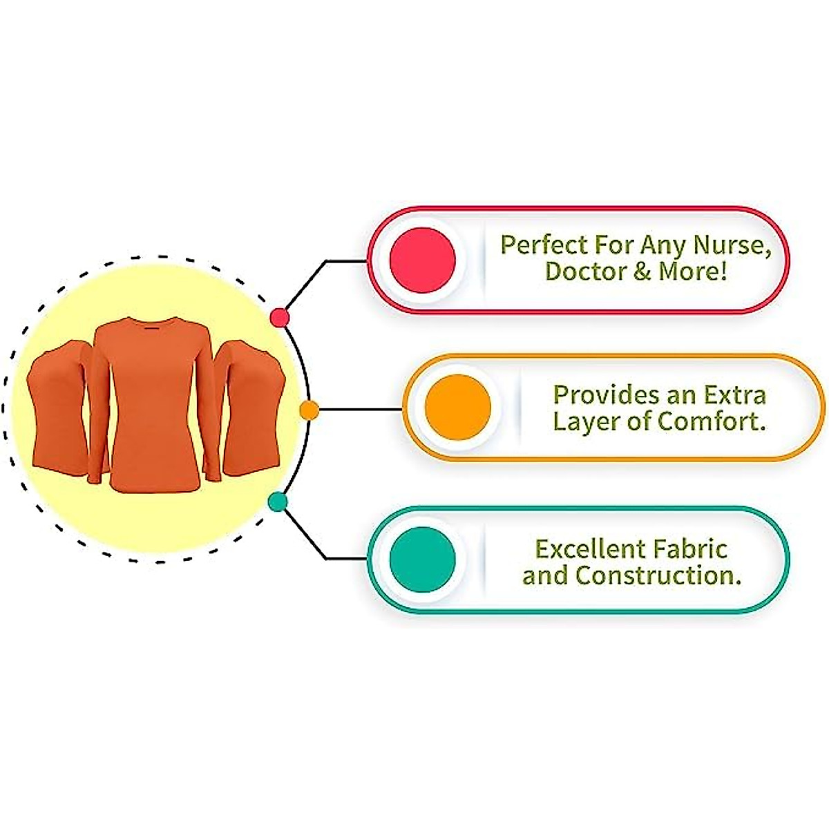 BaHoki Essentials Long Sleeve Undershirts for Scrubs - Great Stretch Shirts - 5 Pack Black