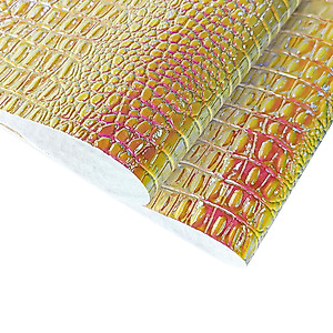 JINR Holographic Geometric Diamond Embossed Yellow Faux Leather Sheets, 12"X53" Textured Metallic PU Fabric Roll for Crafts Bows Bags Sewing