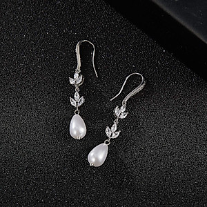 SWEETV Cubic Zirconia Pearl Drop Wedding Earrings for Brides, Ivory Bridal Pearl Earrings for Bridesmaid Jewelry Gift (09.Style 9)
