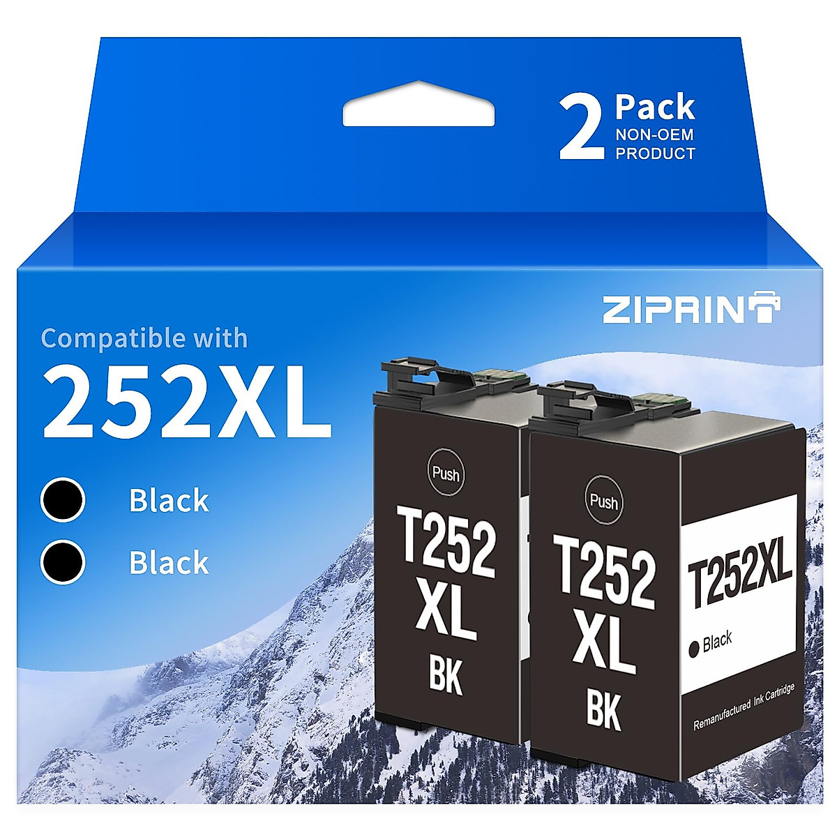 ZIPRINT Remanufactured Ink Cartridge Replacement for Epson 252XL 252 Ink for Epson Workforce WF-7720 WF-7710 WF-3640 WF-3630 WF-3620 WF-7620 WF-7610 WF-7110 Printer (252XL Black, 2-Pack)