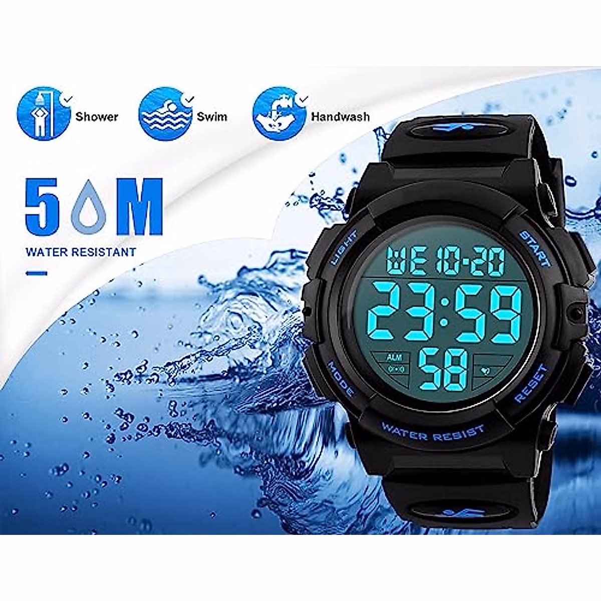MJSCPHBJK Mens Digital Watch, Sports Military Watches Waterproof Outdoor Chronograph Watch for Men with LED Back Ligh/Alarm/Date