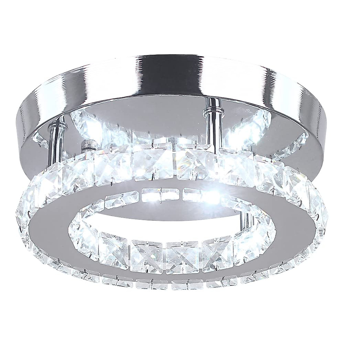 HOPGGIE Modern Crystal Chandelier LED Flush Mount Pendant Lighting Mini Ceiling Light Fixture for Bathroom Bedroom Hallway Staircase Bar Kitchen (Cold White)