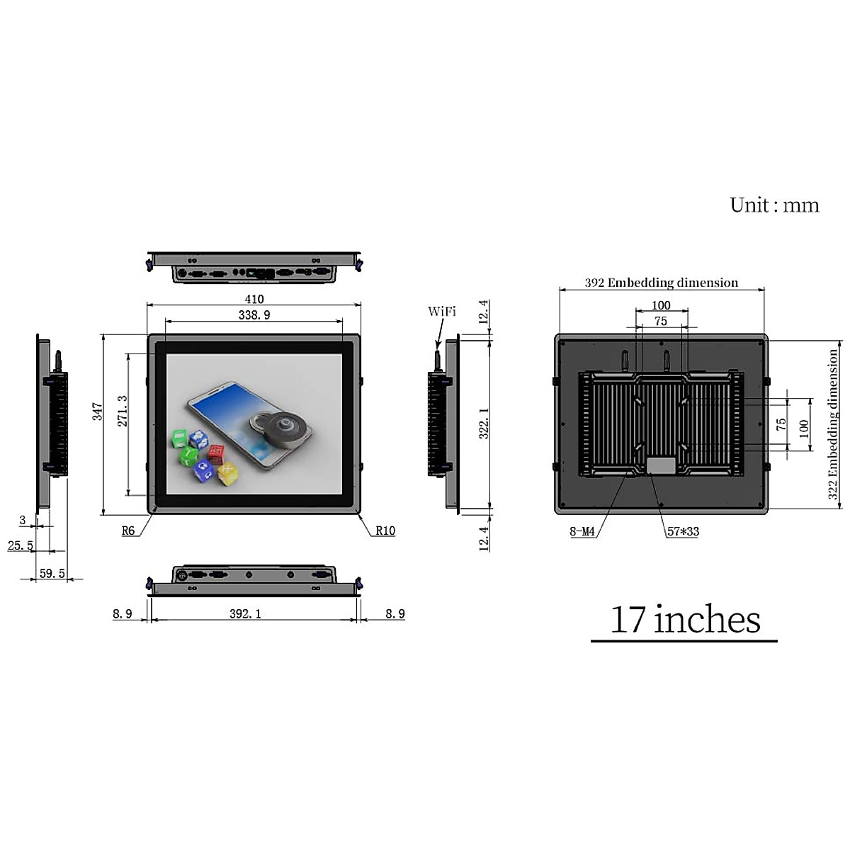 LEANGLE 17" Industrial Embedded Panel PC,Ratio 4:3 Resistive Touch Screen Computer,Intel i3-4005U/i5-3210M/i5-4200U/i7-8565u/i5-10210U,2*COM,Windows 10 Pro