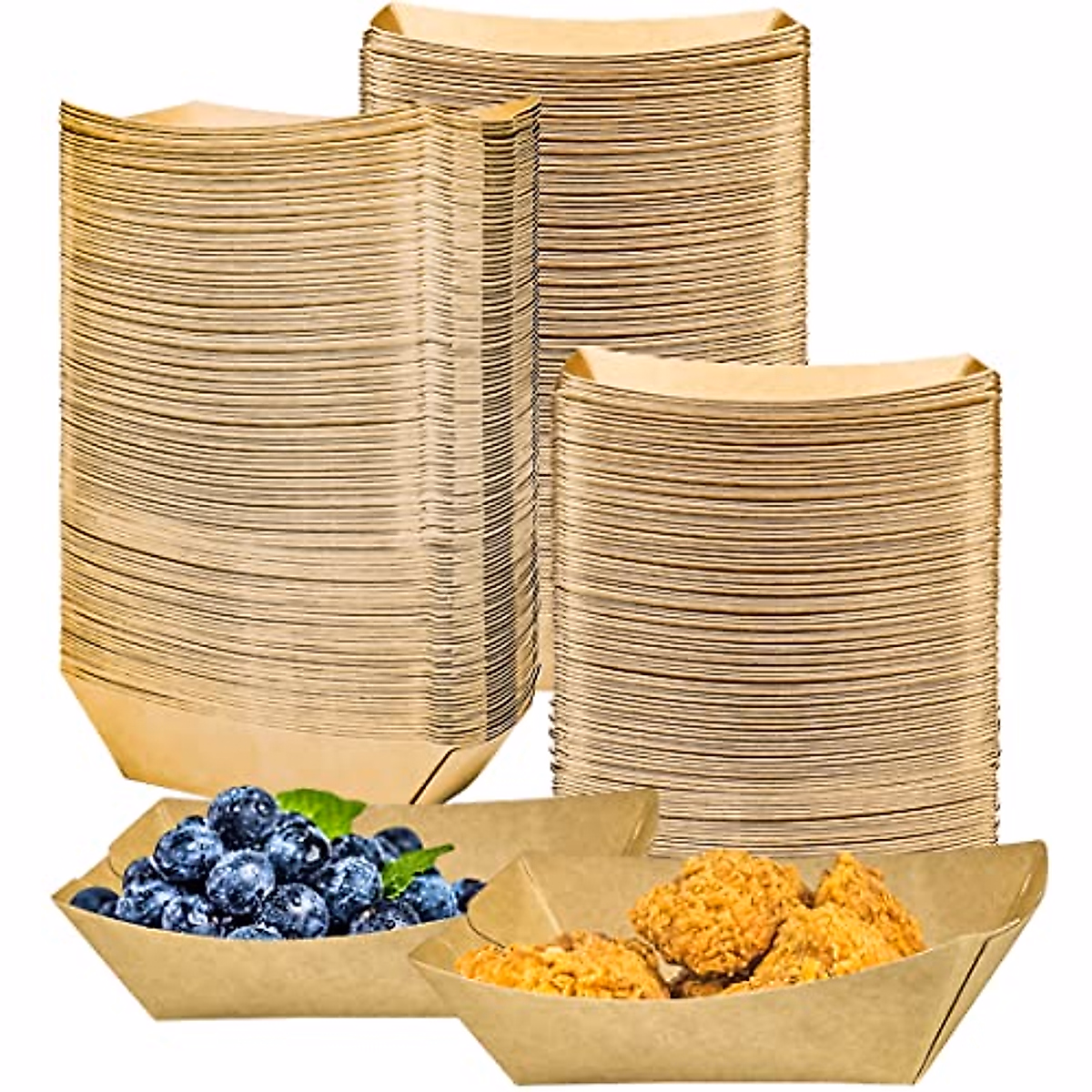 MotBach 300 Pack 1/2 Lb Paper Food Boat Trays Disposable Small Paper Boats, Mini Kraft Paper Food Trays Paper Food Serving Boat Tray Basket for Snacks Tacos Popcorn BBQ Sauce Fries Nacho