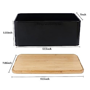 Bread Box for Kitchen Countertop, Metal Bread Box with Bamboo Cutting Lid, 50pcs Parchment Paper and Bread Tongs, for Homemade Bread Storage, Kitchen, Pantry, Freezer(Black)