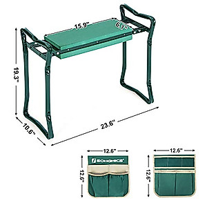 SONGMICS Garden Kneeler and Seat, Gardening Gifts for Women Men, Folding Gardening Stool, with Soft Thick Kneeling Pad, Dark Green UGGK50L