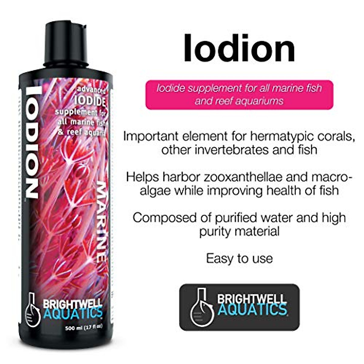 Brightwell Aquatics Iodion - Concentrated Iodide Supplement for Marine Fish Aquariums, 2-L, Model Number: IOD2L