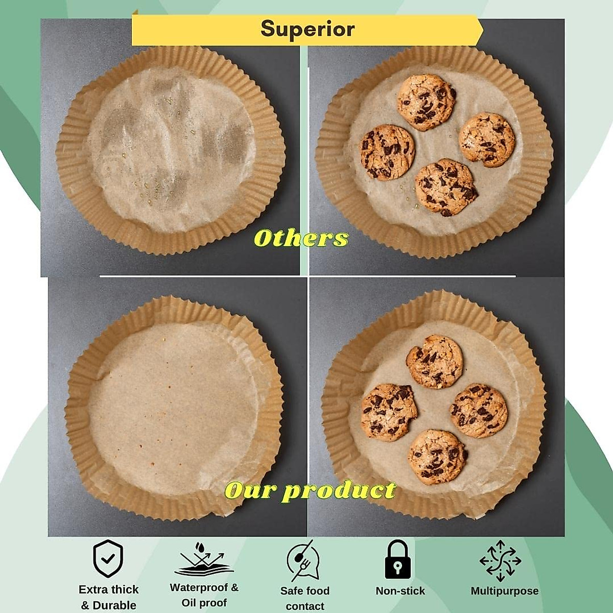 Air Fryer Disposable Paper Liners :100PCS Round Air Fryer Accessories, Non-stick Liners Disposable, Parchment Paper for Baking Roasting Microwave, Oil-proof, Waterproof cooking sheets(100 pcs-8 Inch)