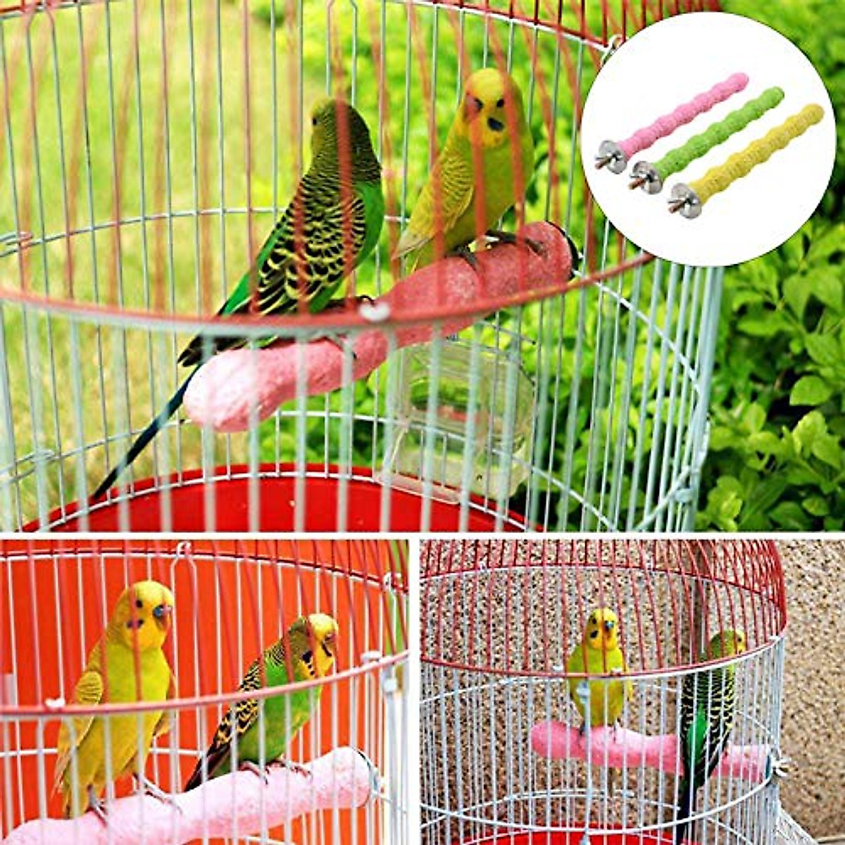 kathson Bird Perch Parrot Stand Cage Accessories Natural Wooden Stick Paw Grinding Rough-surfaced Chew Toy for Cockatiels,Cockatoo,Lorikeet,Conure,Parakeet 3 Pack (Random Color)