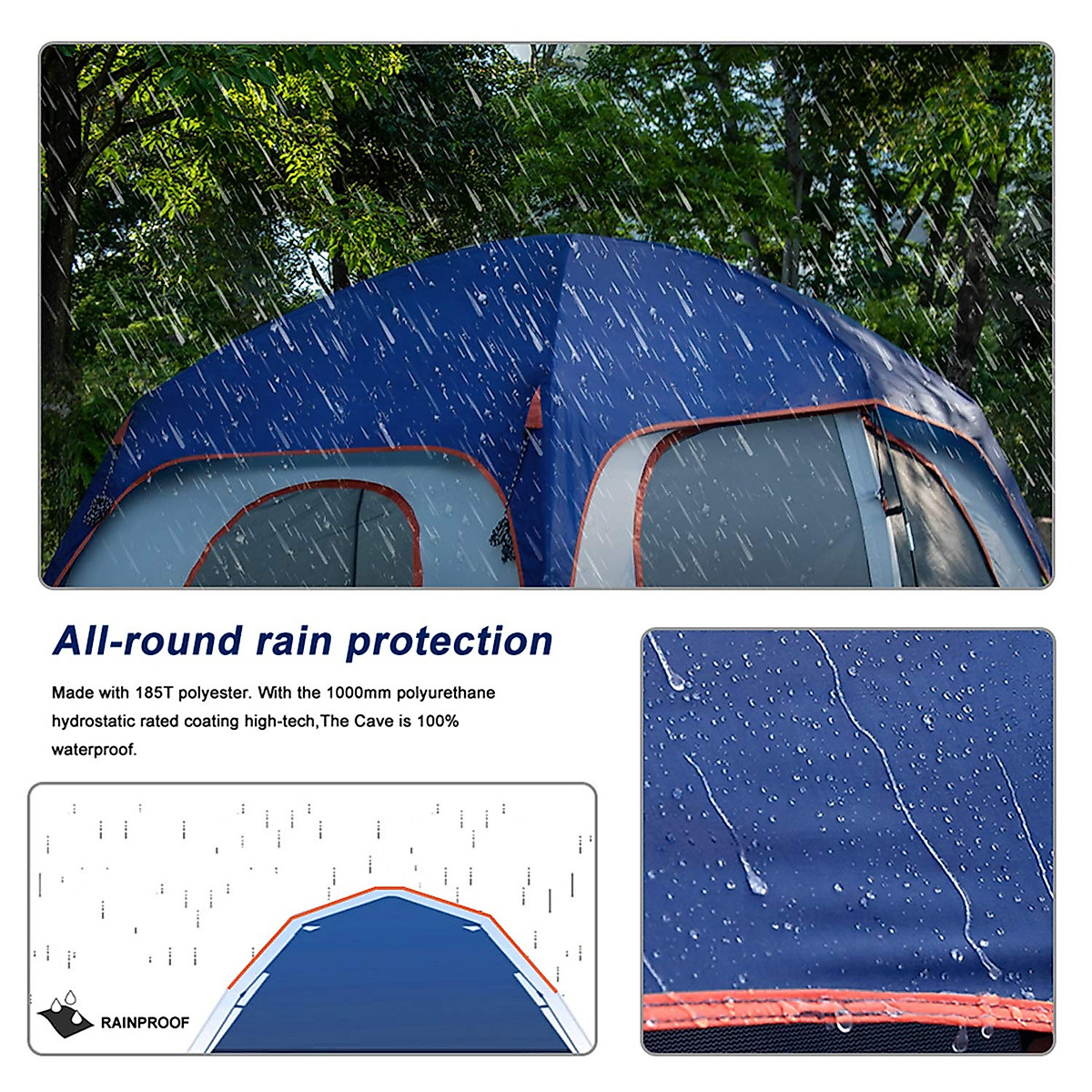CAMPROS CP Tent-6-Person-Camping-Tents, Waterproof Windproof Family Tent with Top Rainfly, 4 Large Mesh Windows, Double Layer, Easy Set Up, Portable with Carry Bag - Blue