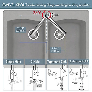 Kitchen Faucet with Pull Down Sprayer OUEN Brushed Nickel Modern Single Handle High Arc Pull Out Kitchen Sink Faucets with Deck Plate for Laundry RV Farmhouse, Brass Structure, 15.7" Height