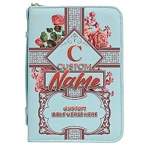 9.6x6.6 Inch Personalized Bible Cover, Custom Bible Cover – Personalized Leatherette Bible Cover and Carrying Case with Handle, Womens Bible Case - Teal (Design 3)