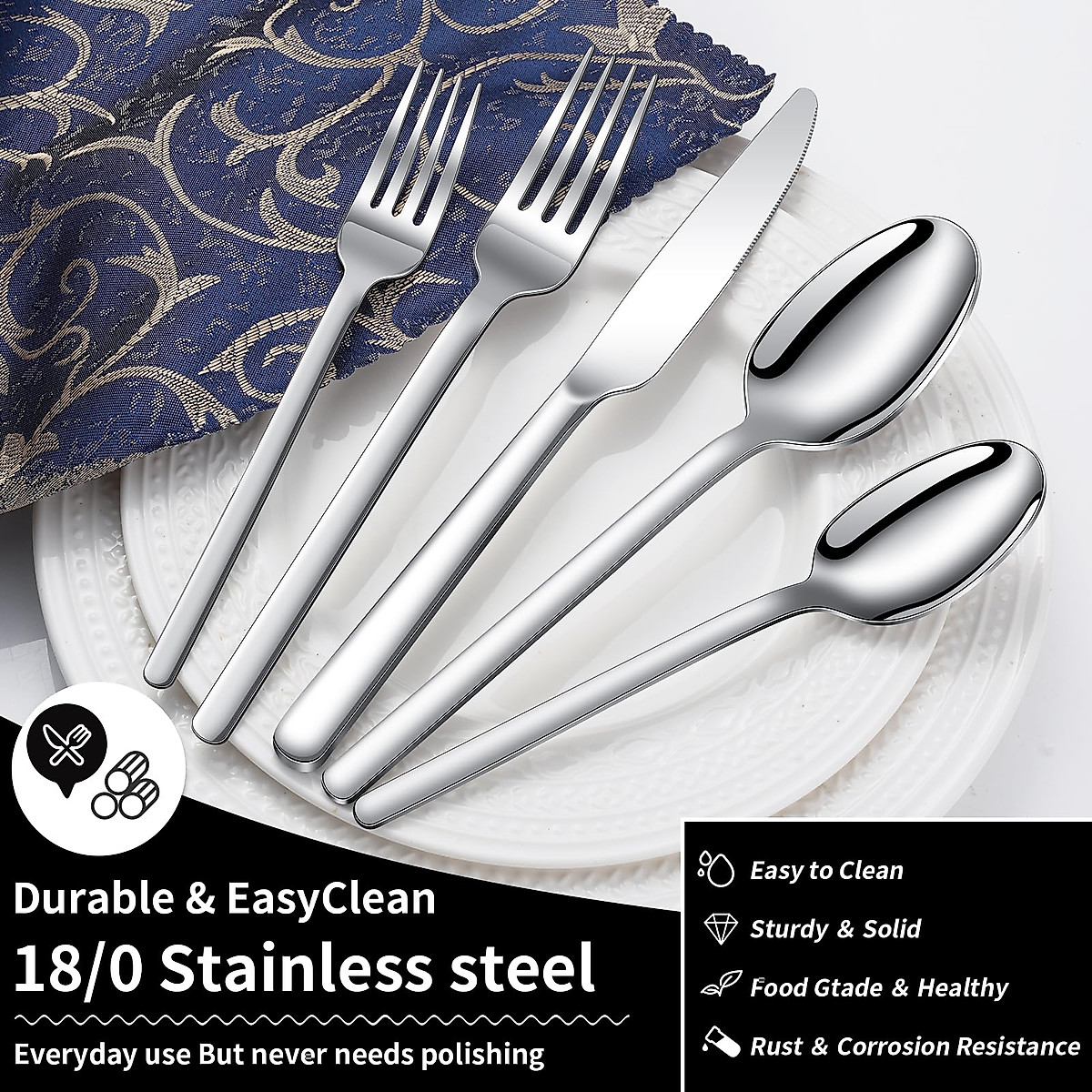20 Piece Silverware Set Service for 4, Food-Grade Stainless Steel Flatware Set, Modern Classic Design Cutlery Utensil Set, Dinner Fork Knife Spoon Eating Tableware for Home, Dishwasher Safe