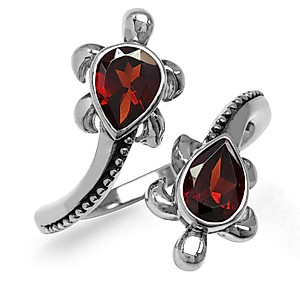 Silvershake 1.68ct. Natural Garnet 925 Sterling Silver Turtle Bypass Ring Size 10