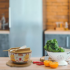 XWORLD Japanese Ceramic Ramen Noodle Bowls Set with Ceramic Spoon, Bamboo Chopsticks, Lid & Trivet, Serving Capacity of 33.8 OZ, Microwavable Oven Safety (3.3” x 6.6” D) (Lucky Cat)
