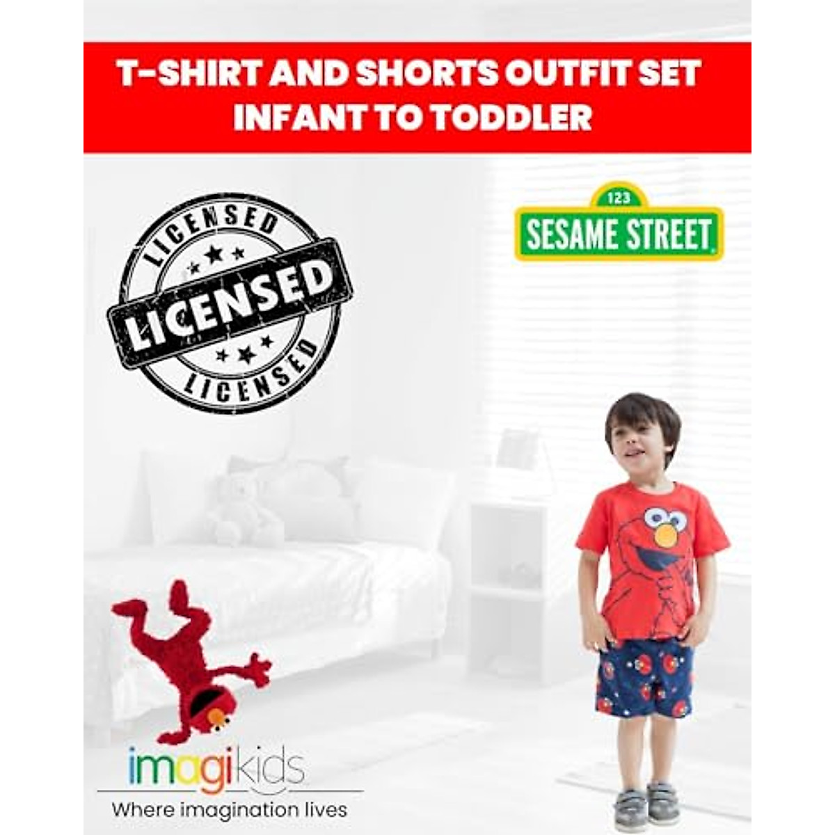 Sesame Street Elmo Toddler Boys T-Shirt and French Terry Shorts Outfit Set Blue/Red 3T