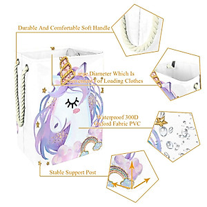 Laundry Hamper Unicorn Girl Toy Storage Collapsible Clothes Basket Folding Washing Bin With Handles 19.3x11.8x15.9 in
