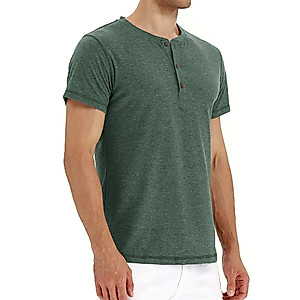 NITAGUT Mens Fashion Casual Front Placket Basic Short Sleeve Henley T-Shirts (L, 00 Green)