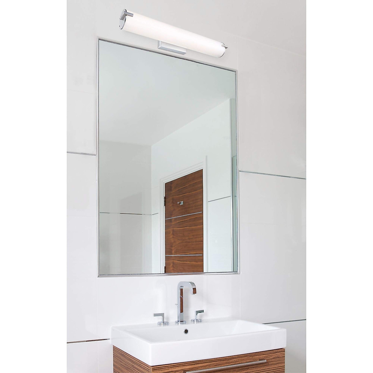 Westinghouse 6112100 Transitional One-Light, 25 Watt Dimmable LED Indoor Wall Light with Color Temperature Selection Brushed Nickel Finish, White Frosted Shade