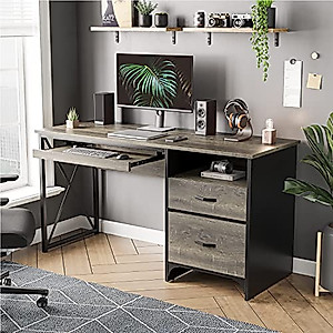 Bestier Industrial Desk with Storage Drawers 55 inch Writing Study Computer Table Workstation with Keyboard Tray for Home Office, Dark Gray Oak