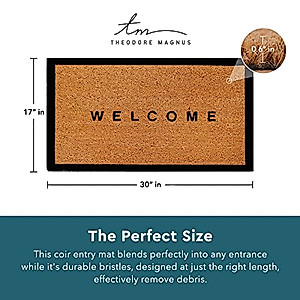 THEODORE MAGNUS Natural Coir Doormat with Non-Slip Backing - 17 x 30 - Outdoor/Indoor - Welcome Mats - Natural - Welcome w/Border - COIR-1730-15-121