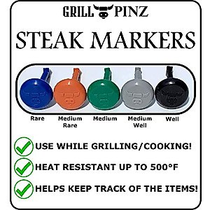 Steak Pinz - Grill Safe, Reusable Nylon Food Markers for Marking Desired Grilling Temperature, Spiciness, or Marking Dietary Restrictions - Made in The USA. (Pack of 32 Pinz