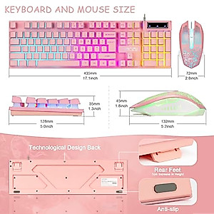 CHONCHOW Pink Keyboard and Mouse Combo with Backlit, Function Keys, 19 Keys Anti-ghosting for Gamer on PC Laptop Computer Mac PS4 Xbox, Cute Wired Light Up Gaming Keyboard & RGB Mouse for Girl Women