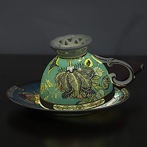 fanquare 7oz British Fine Bone China Coffee Cup and Saucer,Flora Porcelain Tea Cup,Blue Cappuccino Cups