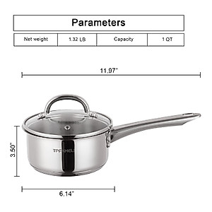 TPFAMELI 1 Quart Saucepan with Lids, Small Saucepan Stainless Steel Tri-Ply Layer Thickened Bottom Sauce Pan Sauce Pot,Dishwasher Safe & Oven Safe (1QT)