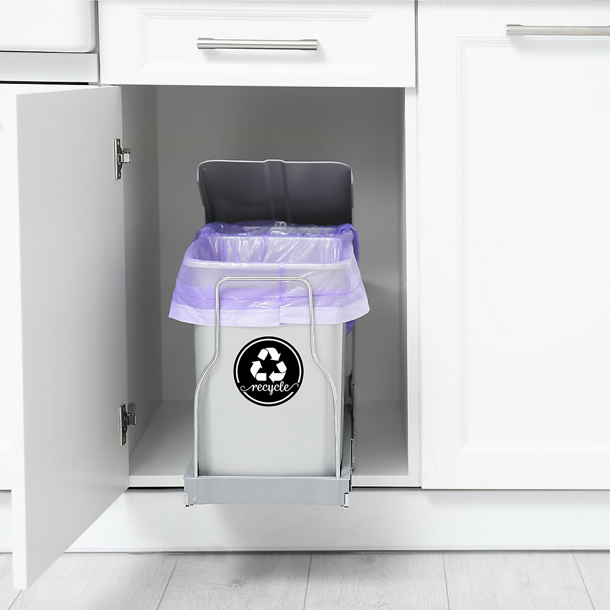 Black Trash Recycle Magnets for Kitchen Trash Can and Recycle Bin, Farmhouse Garbage Can Logo Symbol Magnet, 3.5 Inch Recycle Sticker for Trash Can with 4 Adhesive Stickers, Made in USA, Black 2 Pack