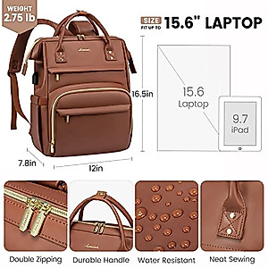 LOVEVOOK Leather Laptop Backpack for Women 15.6 inch,Travel Backpack Purse Nurse Teacher Backpack Computer Laptop Bag,Professional College Business Work Bags Carry On Backpack with USB Port,Brown