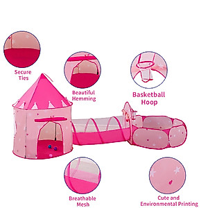 LDTNET 3pc Kids Play Tent for Girls with Ball Pit, Crawl Tunnel, Princess Tents for Toddlers, Baby Space World Playhouse Toys, Boys Indoor& Outdoor Play House, Perfect Kid’s Gifts