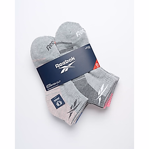 Reebok Women's Quarter Socks - 6 Pack Stretch Performance Arch Support Socks - Soft Cushioned Athletic Socks for Women (4-10), Size 4-10, Grey Pattern