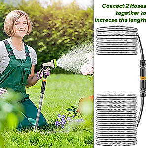 Unywarse Metal Garden Hose 50ft, Stainless Steel Heavy Duty Water Hose with 10 Function Nozzle Flexible, Lightweight, Kink Free & Tangle Free, Pet Proof, Puncture Proof Hose for Yard, Outdoor