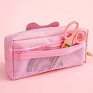 Kawaii Cute cat Pencil case Three-Layer Pencil case Large Capacity Pencil case Cute School Supplies (Blue)