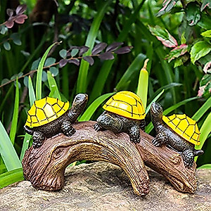 pearlstar Solar Outdoor Statues Turtle on Log Yard Decor, Waterproof Figurine Light Garden Decorations Lawn Ornaments for Patio, Backyard, Gift for Mom Woman Grandma Lovers