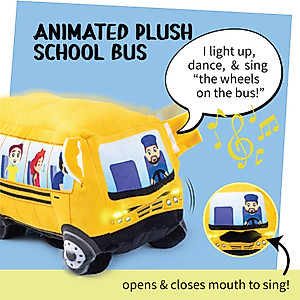 Wheels On The Bus Plush | Stuffed School Bus | Wheelie School | Animated Singing School Bus | Plush Bus | Stuffed School Bus Toy | School Bus Stuffed Toy | Mouth Moves and Sings Wheels on The Bus