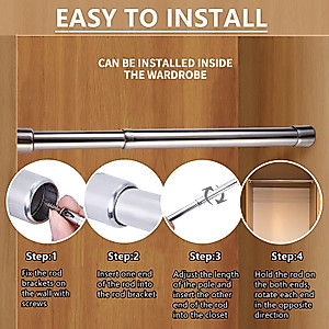 RHBLME 4 Pack Adjustable Closet Rod for Hanging Clothes, 12.2 to 20.1 Inch Stainless Steel Clothing Hanger Telescopic Rod, Heavy Duty Closet Hanging Rod Silver Closet Poles for Wardrobes