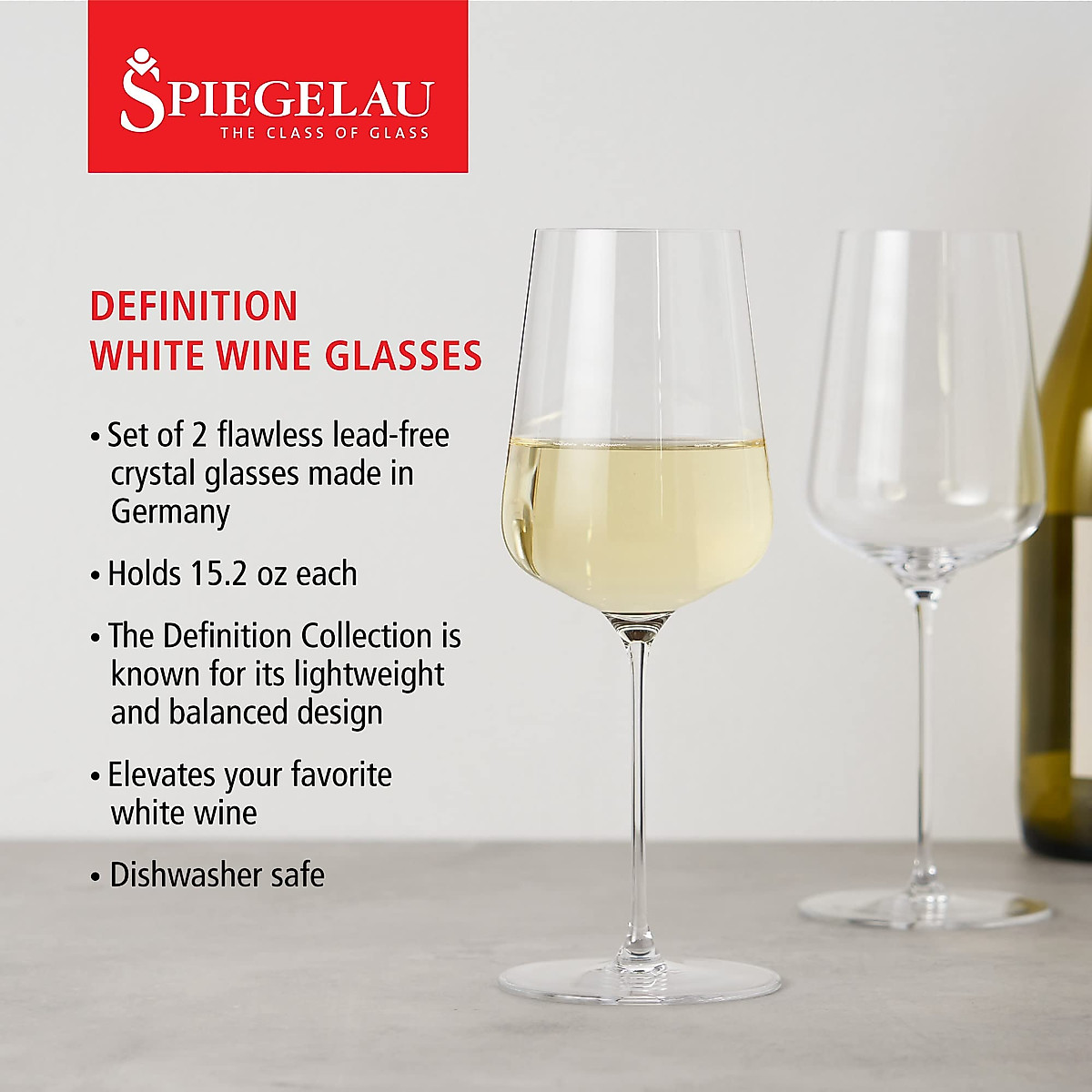 Spiegelau Definition Stemmed White European-Made 15.2oz Dishwasher Safe Crystal Wine Glasses Set of 2
