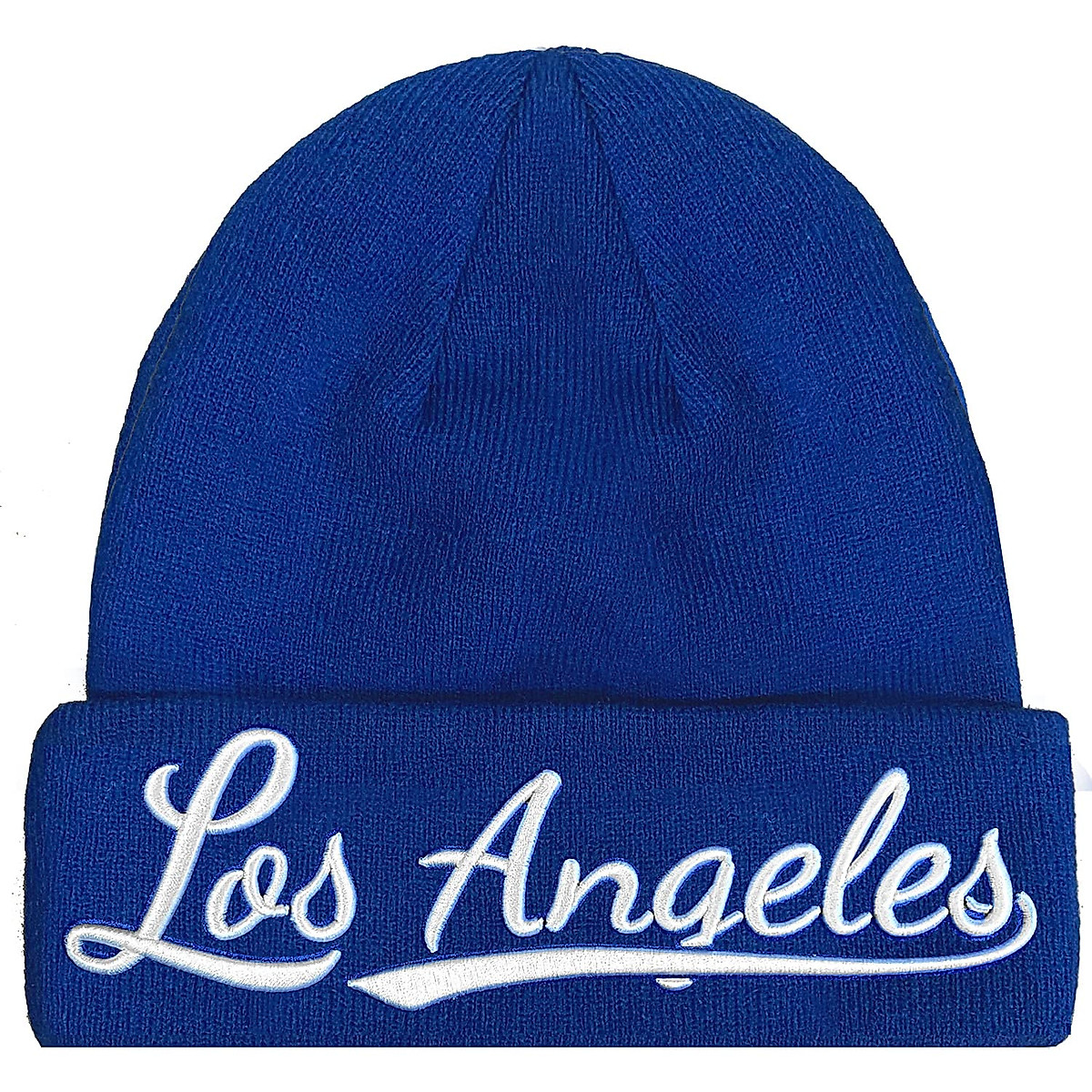 Los Angeles 3D Embroidery Classic Cuffed Knit Hat Beanie Toque Skull Cap - Blue OneSize